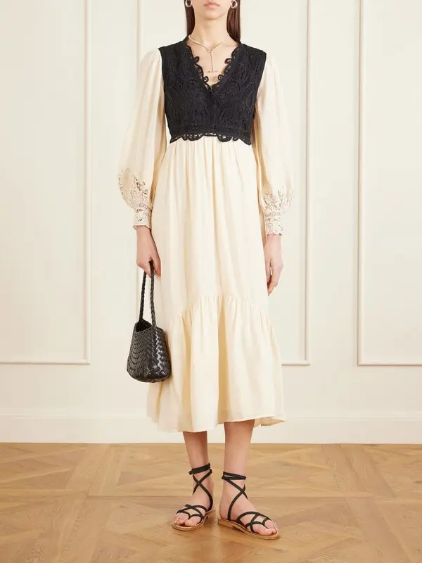Sea Adelina Woven And Guipure Lace Maxi Dress - Neutrals