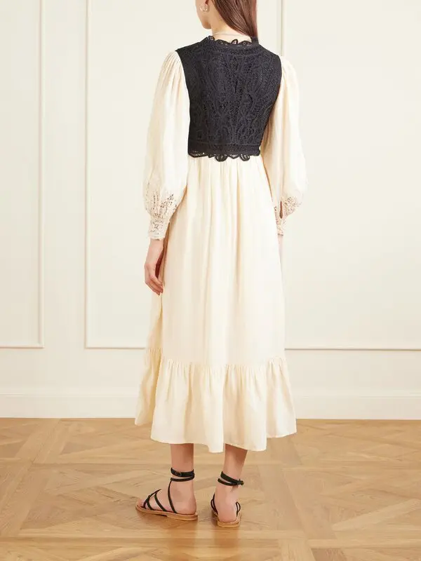 Sea Adelina Woven And Guipure Lace Maxi Dress - Neutrals