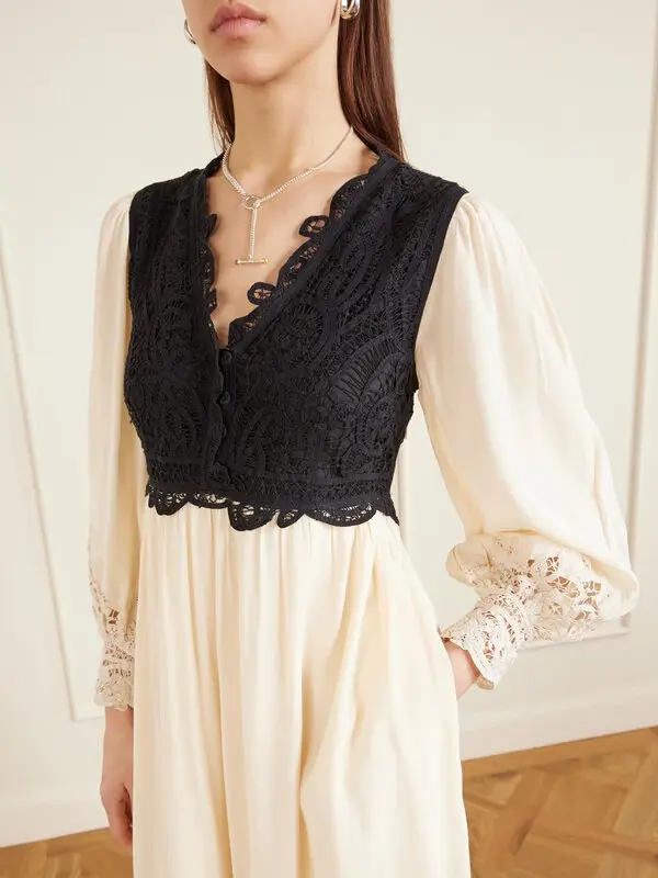 Sea Adelina Woven And Guipure Lace Maxi Dress - Neutrals