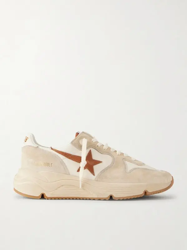 GOLDEN GOOSE Running Sole Leather-trimmed Sneakers - Neutrals