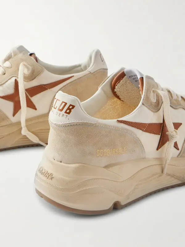 GOLDEN GOOSE Running Sole Leather-trimmed Sneakers - Neutrals