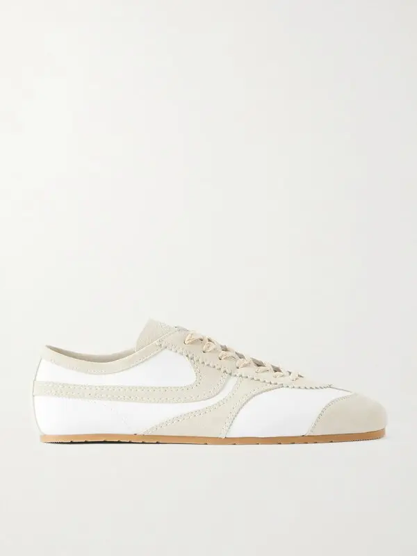 Dries Van Noten Suede-trimmed Leather Sneakers - White
