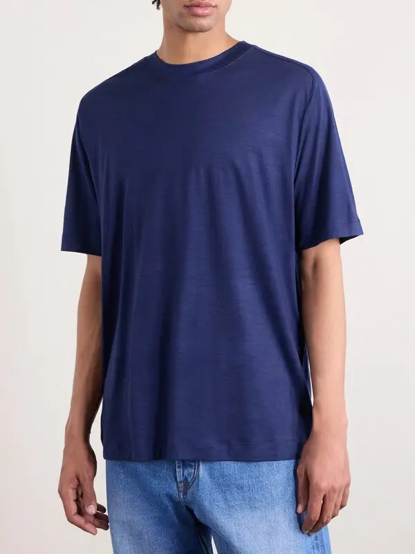 Sease Runner Logo-print Merino Wool T-shirt - Blue