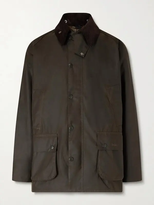 Barbour Waxed Cotton Jacket With Corduroy Collar - Green