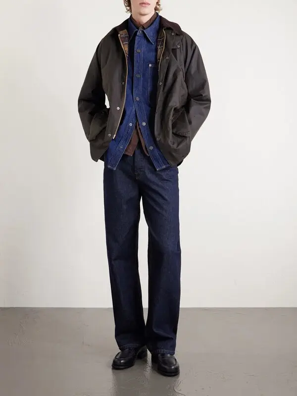 Barbour Waxed Cotton Jacket With Corduroy Collar - Green