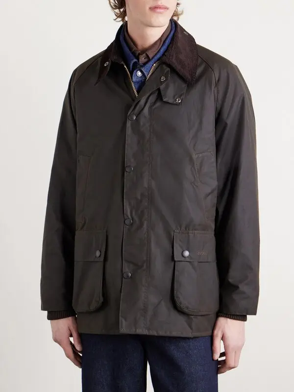 Barbour Waxed Cotton Jacket With Corduroy Collar - Green