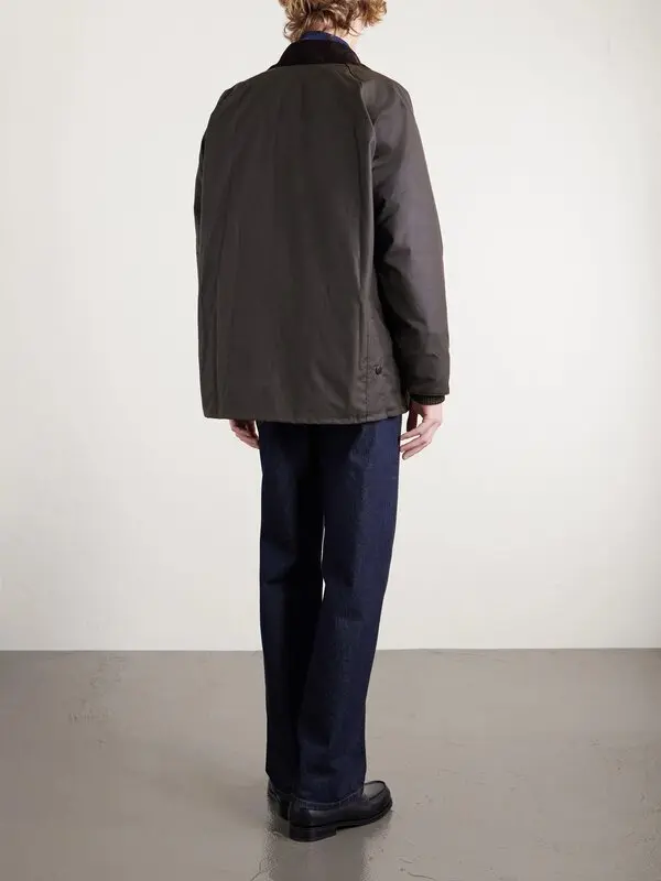 Barbour Waxed Cotton Jacket With Corduroy Collar - Green