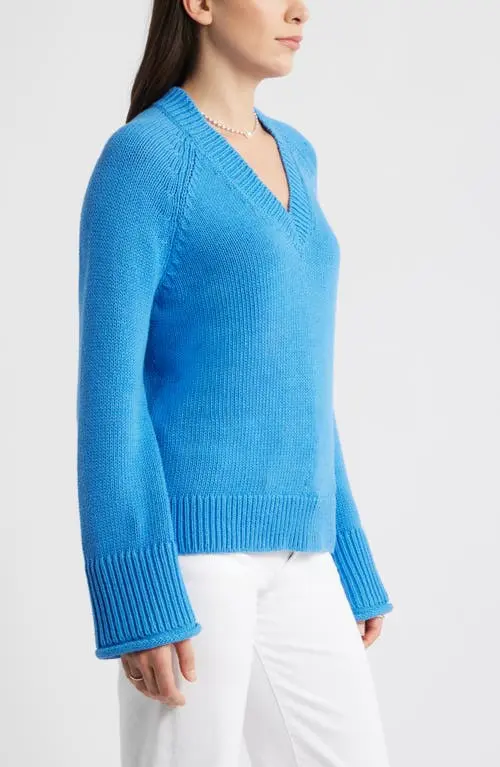 Caslon Oversized V-neck Cotton Sweater - Blue Palace