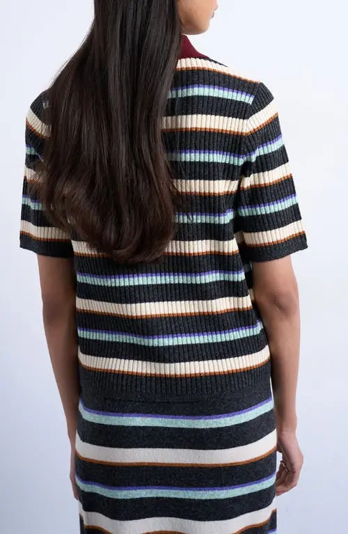 Topshop Stripe Zip Ribbed Polo