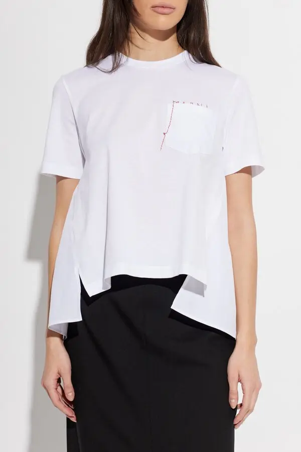 Marni Asymmetrical T-shirt With Logo - White