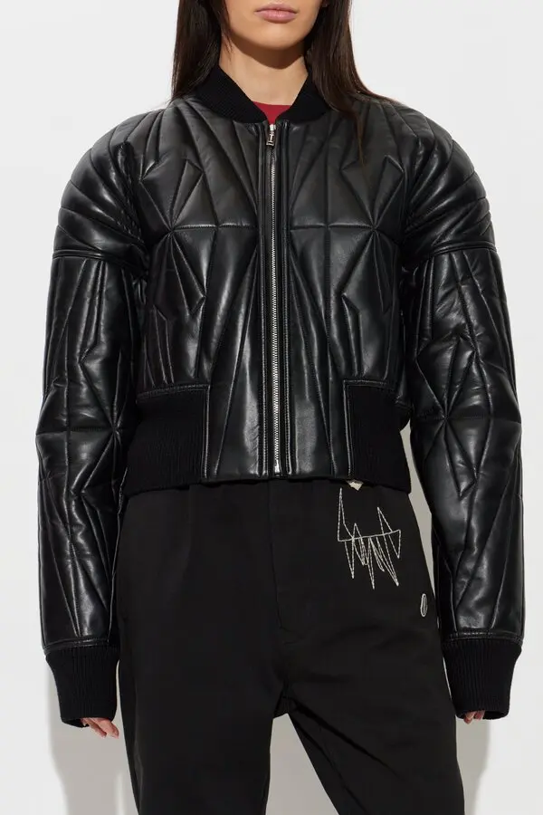 Rick Owens X Moncler Leather Bomber Jacket - Black