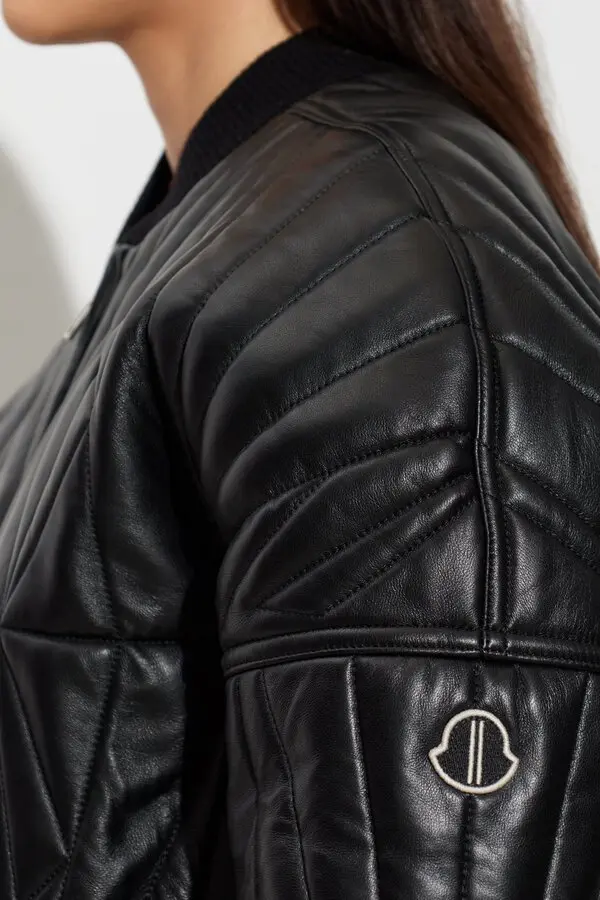 Rick Owens X Moncler Leather Bomber Jacket - Black