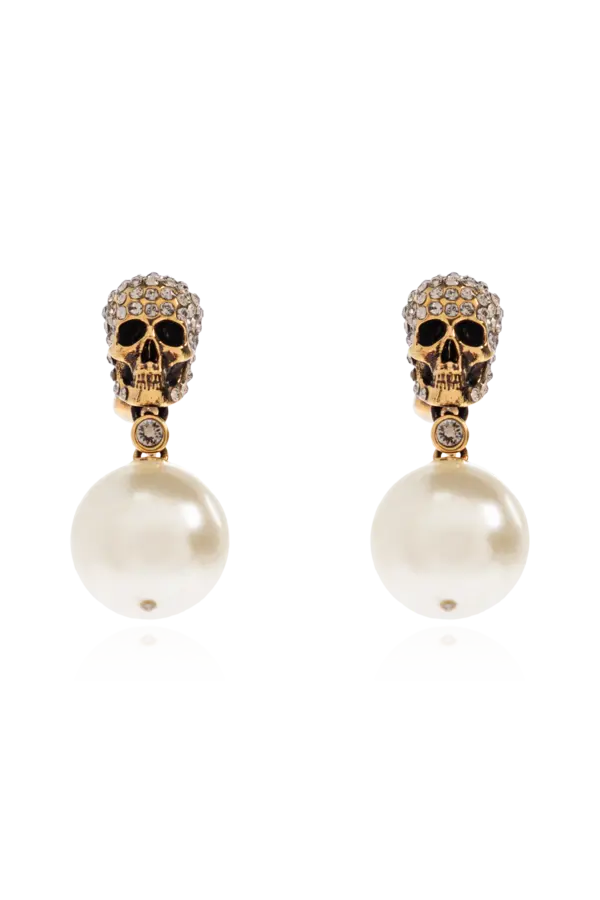 Alexander McQueen Earrings With Crystals And Skull Detail - Cream