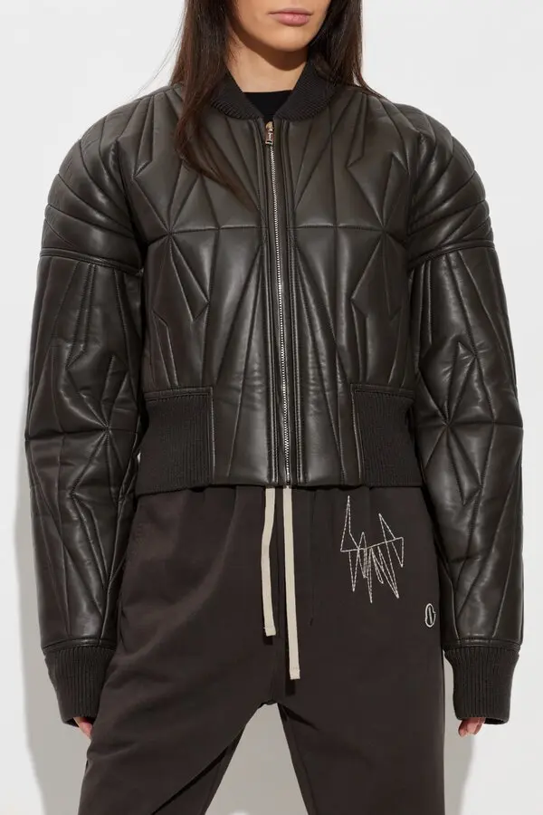 Rick Owens X Moncler Leather Bomber Jacket - Brown