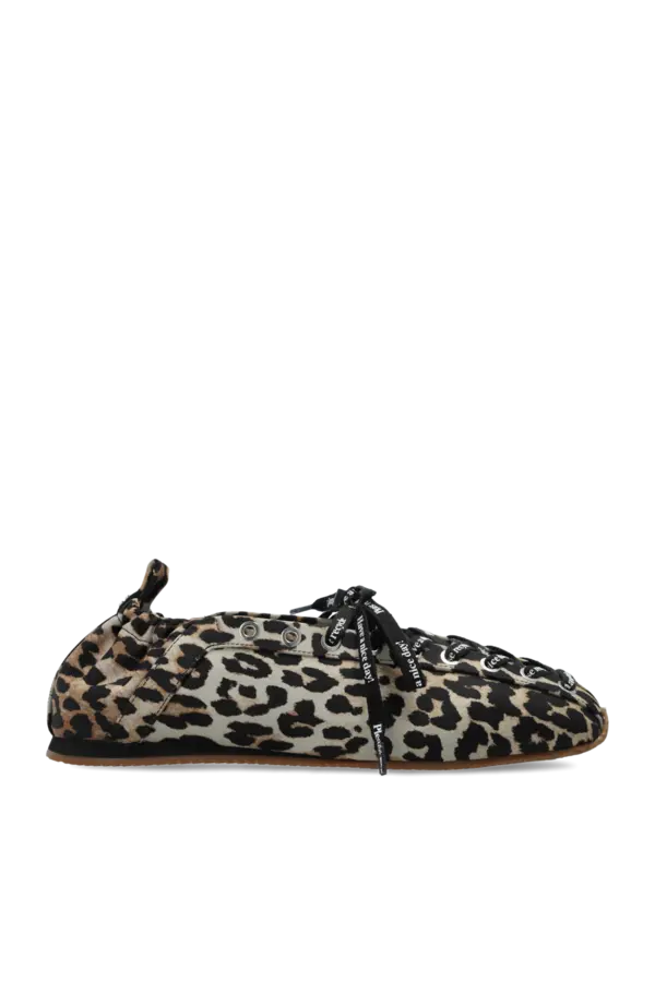 GANNI Animal Print Lace-up Ballerina Flats - Brown