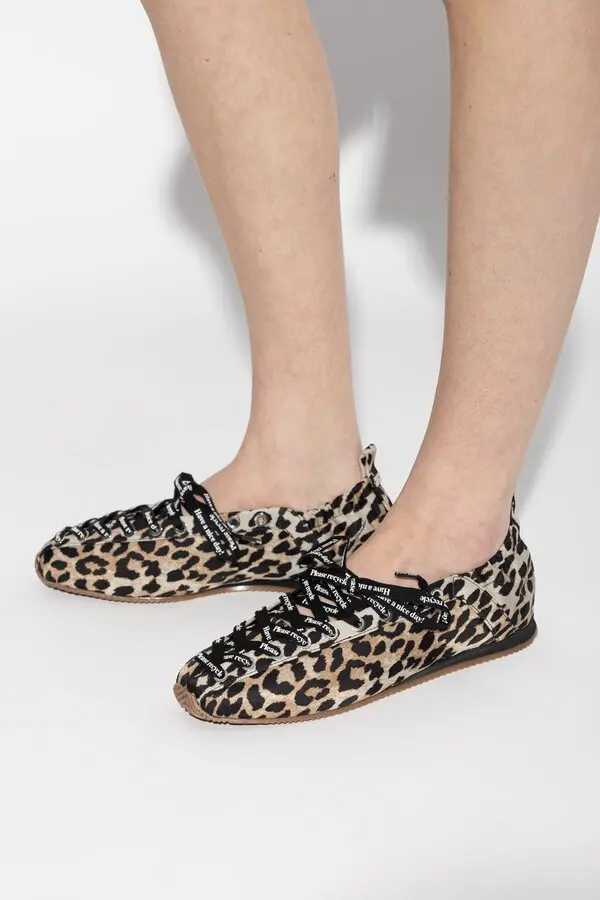 GANNI Animal Print Lace-up Ballerina Flats - Brown