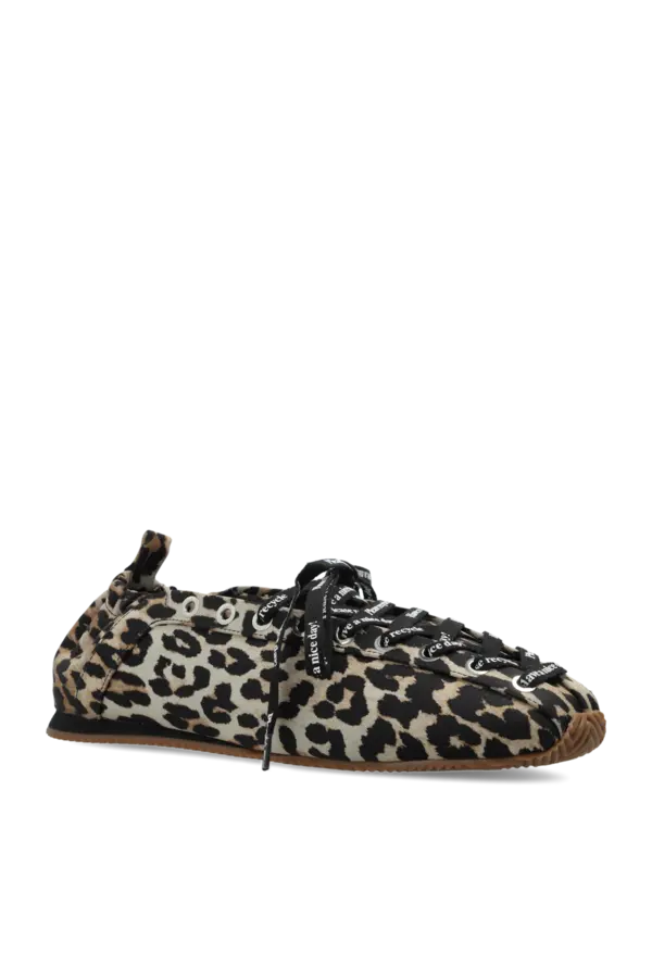 GANNI Animal Print Lace-up Ballerina Flats - Brown
