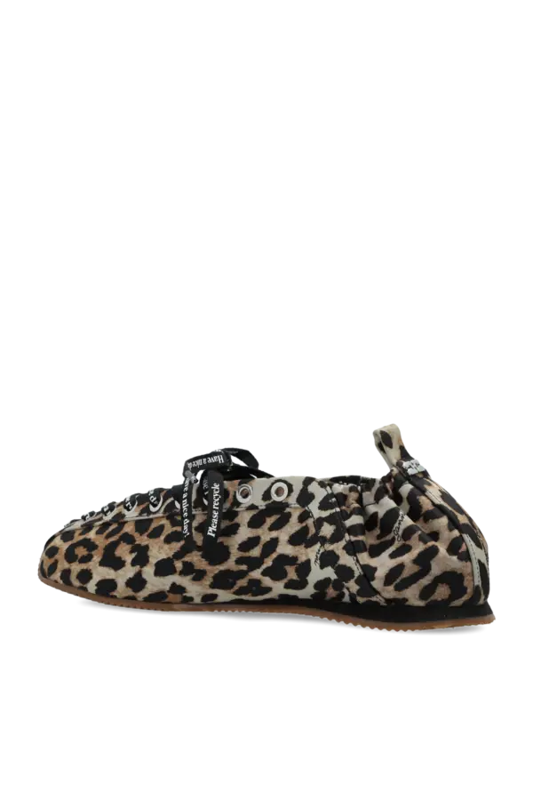 GANNI Animal Print Lace-up Ballerina Flats - Brown