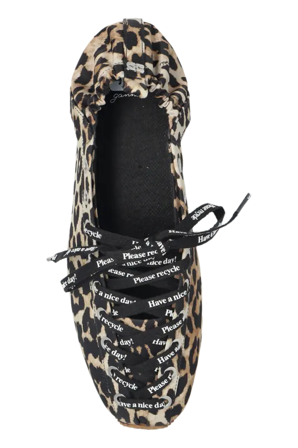 GANNI Animal Print Lace-up Ballerina Flats - Brown