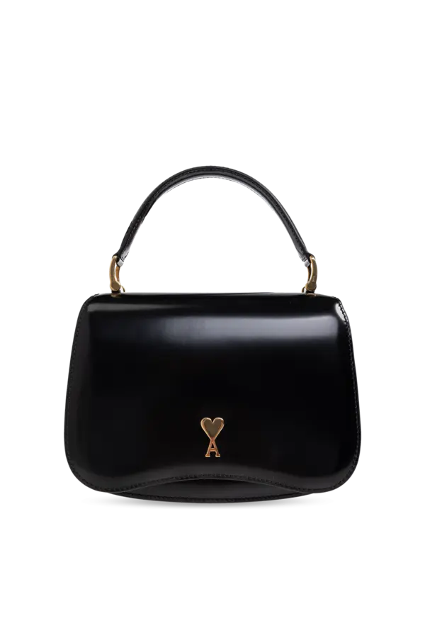 Ami Leather Handbag With Logo - Black