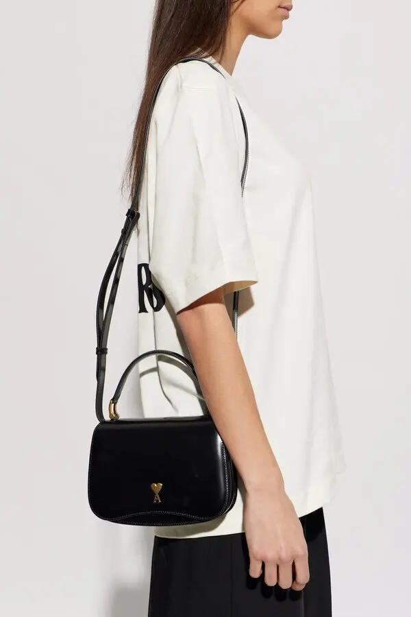 Ami Leather Handbag With Logo - Black