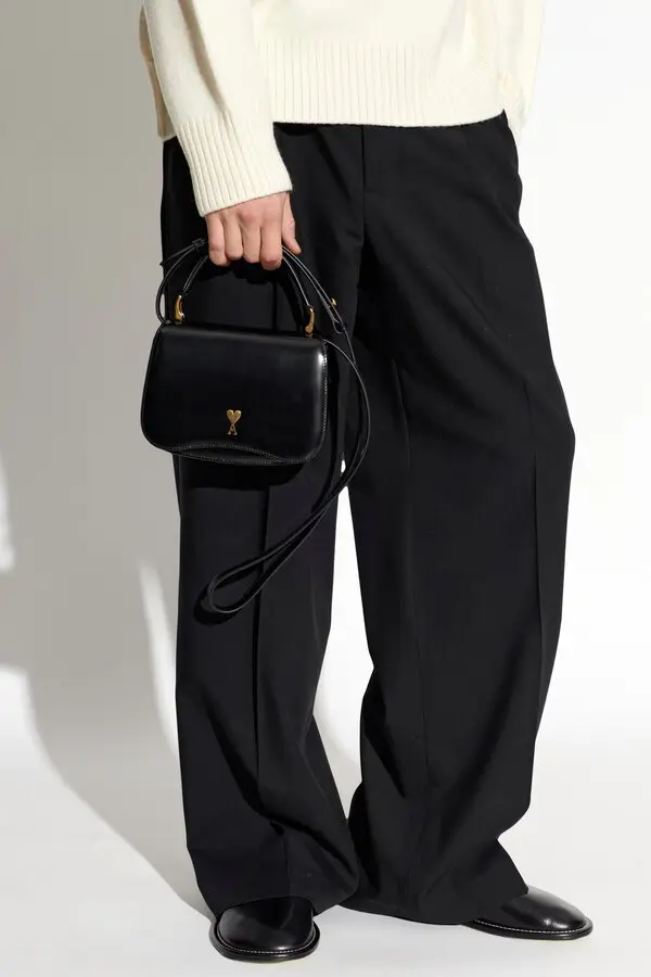 Ami Leather Handbag With Logo - Black