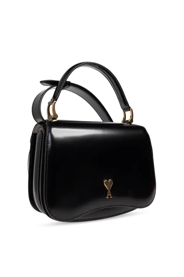 Ami Leather Handbag With Logo - Black