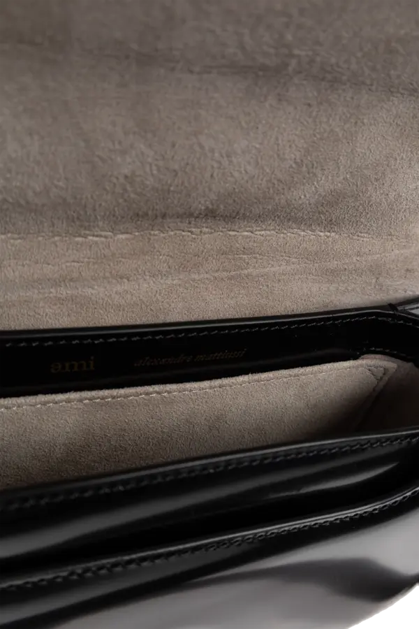 Ami Leather Handbag With Logo - Black