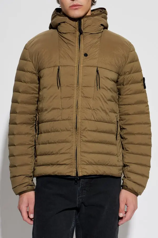 Stone Island Down Jacket With Hood - Brown