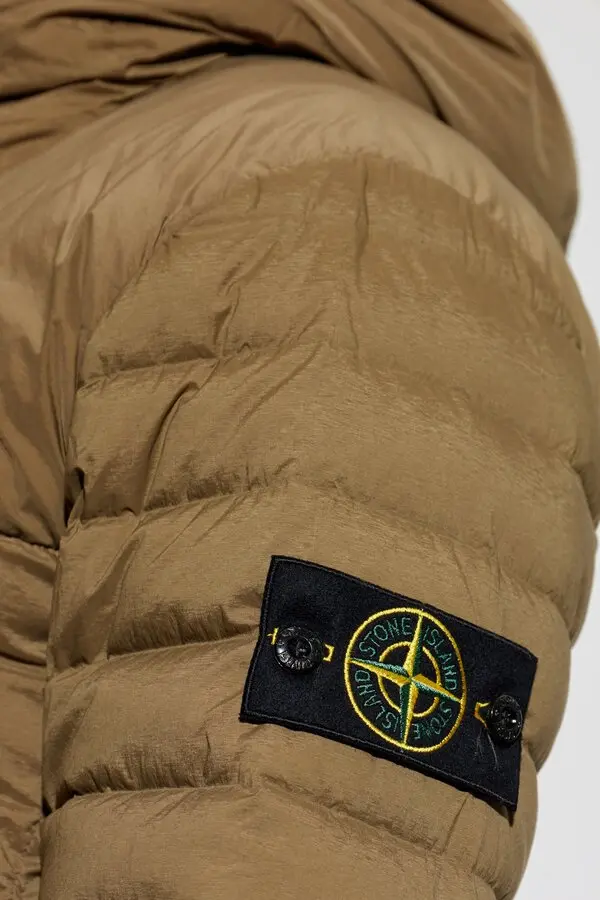 Stone Island Down Jacket With Hood - Brown
