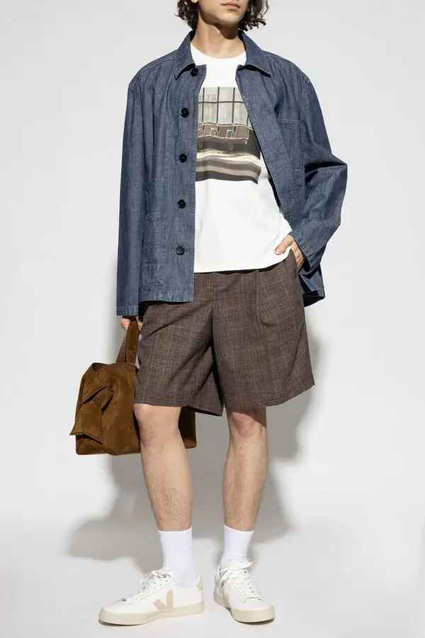 JIL SANDER Wool-linen Blend Checkered Shorts