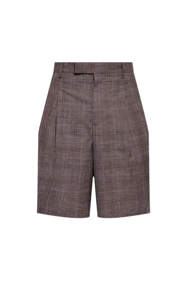 JIL SANDER Wool-linen Blend Checkered Shorts - Brown
