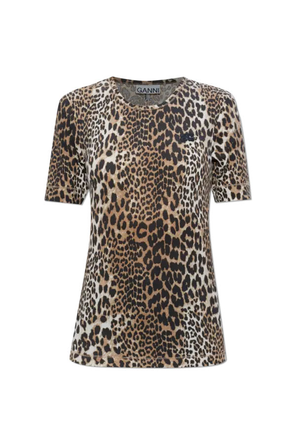 GANNI T-shirt With Patch - Beige