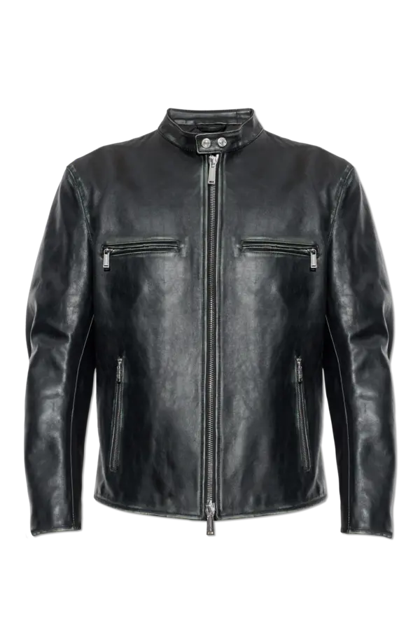 Dsquared2 Leather Jacket With Pockets - Black