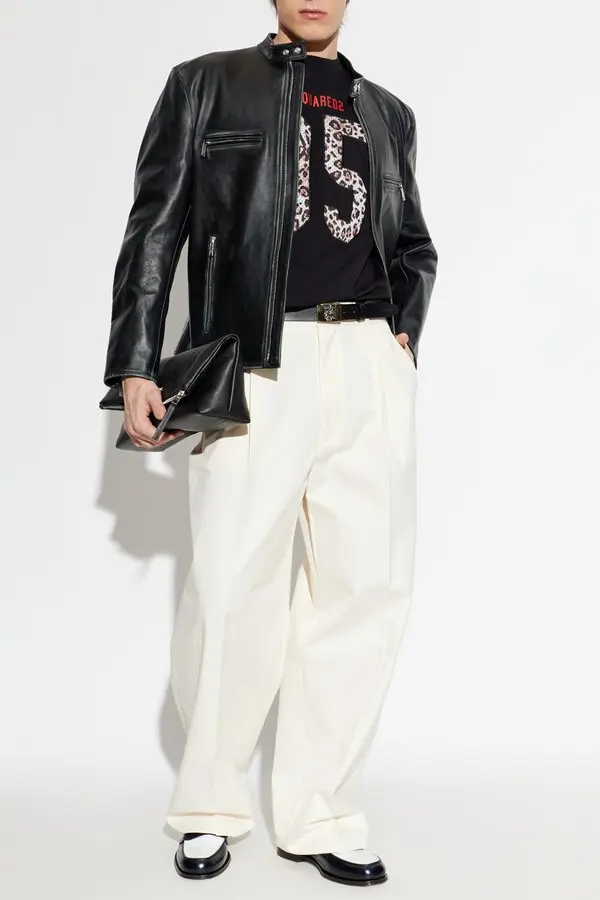 Dsquared2 Leather Jacket With Pockets - Black