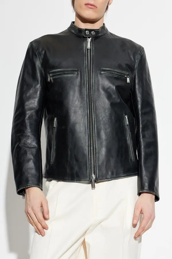 Dsquared2 Leather Jacket With Pockets - Black