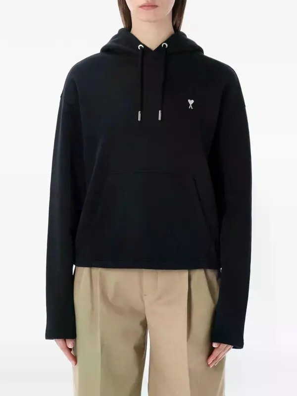 AMI Paris Heart Embroidery Hooded Hoodie - Black