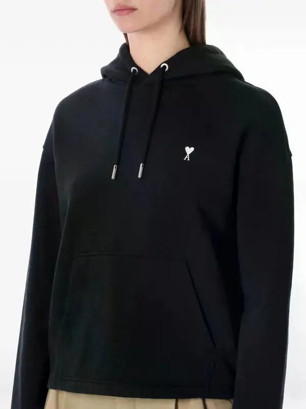 AMI Paris Heart Embroidery Hooded Hoodie - Black