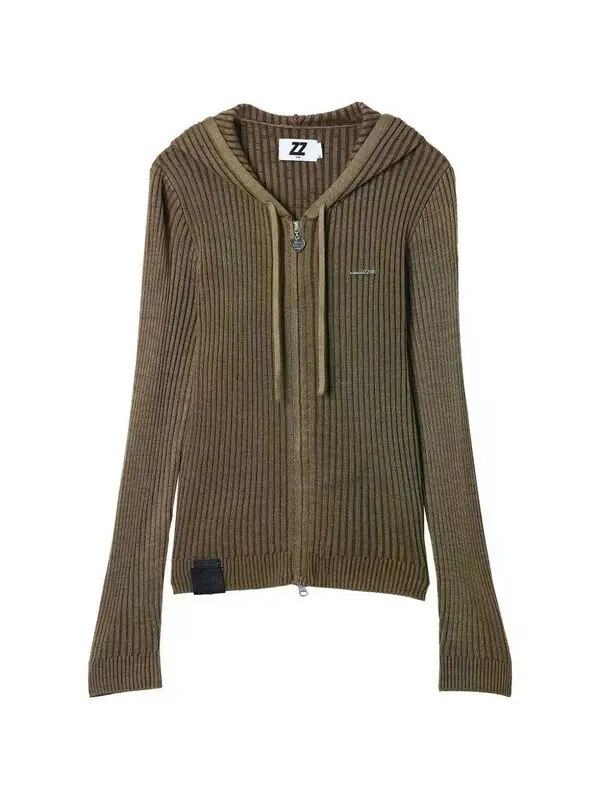 Izzue Ribbed Knit Zip-up Hoodie - Brown