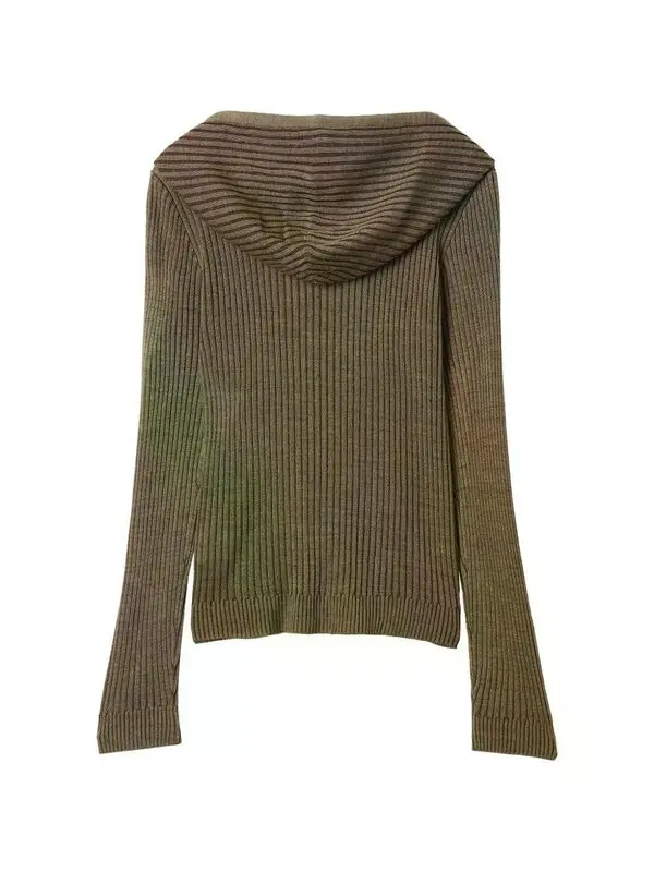 Izzue Ribbed Knit Zip-up Hoodie - Brown