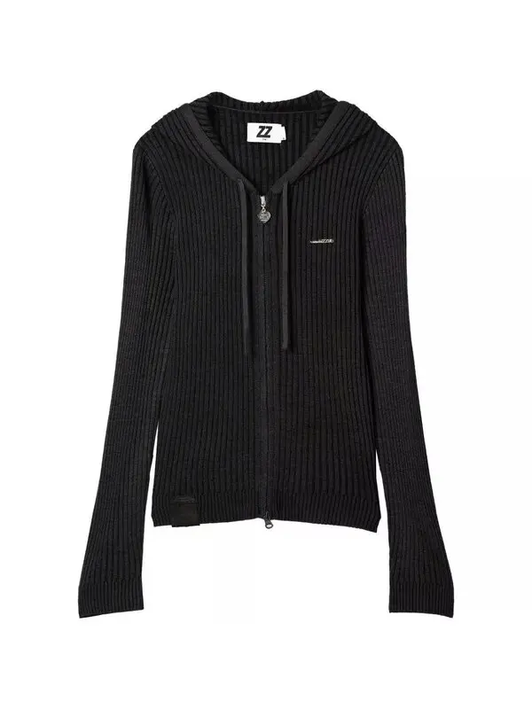 Izzue Ribbed Knit Zip Hoodie - Black