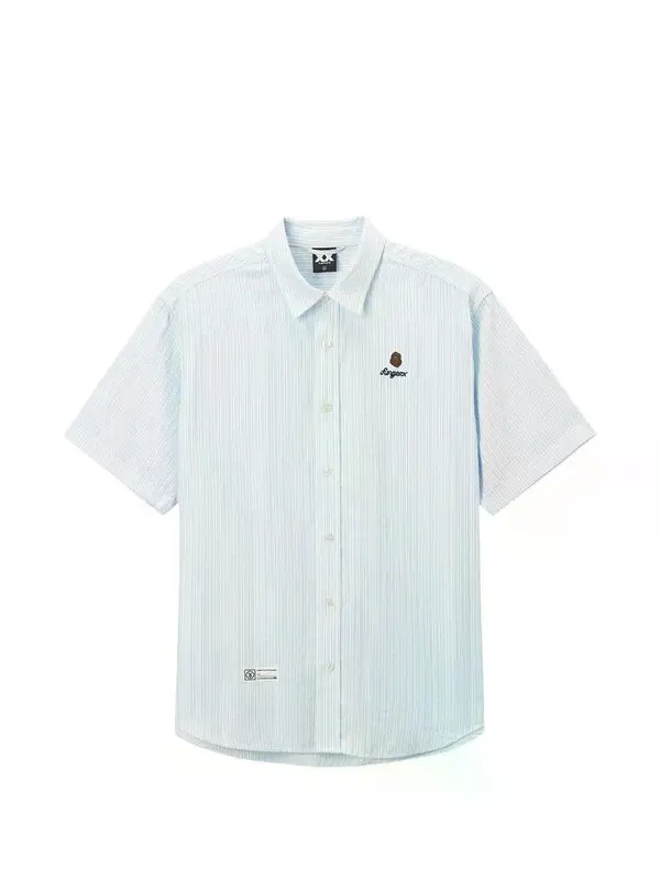 FINGERCROXX Striped Embroidered Shirt - Blue