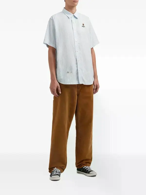 FINGERCROXX Striped Embroidered Shirt - Blue