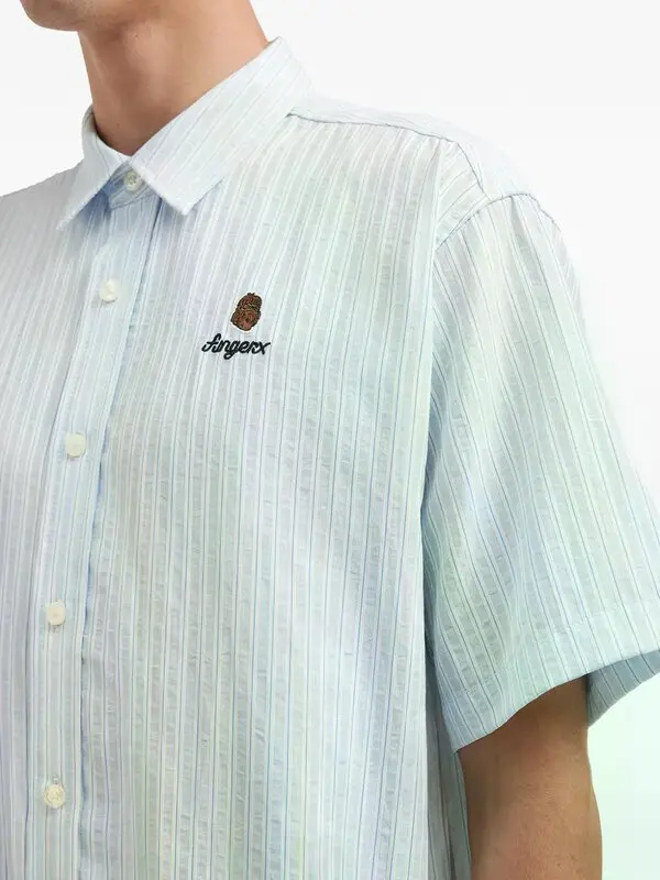 FINGERCROXX Striped Embroidered Shirt - Blue