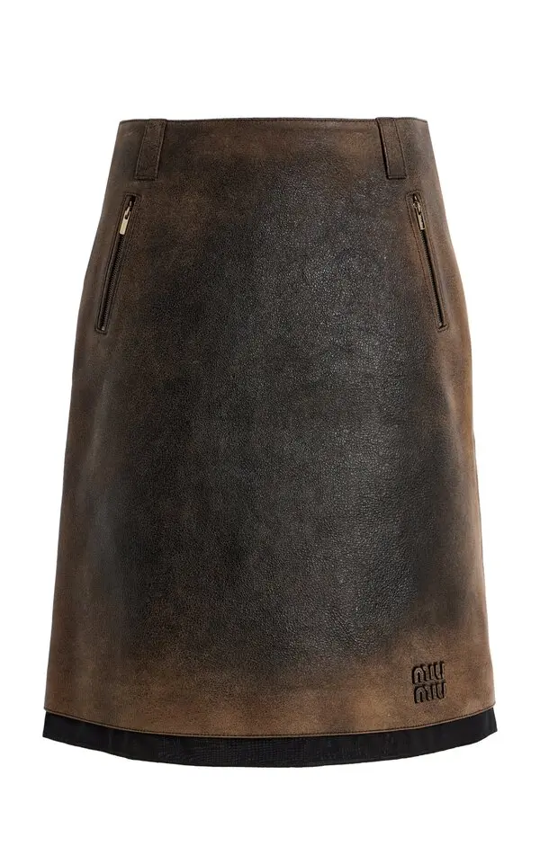 Miu Miu Waxed Suede Midi Skirt - Black