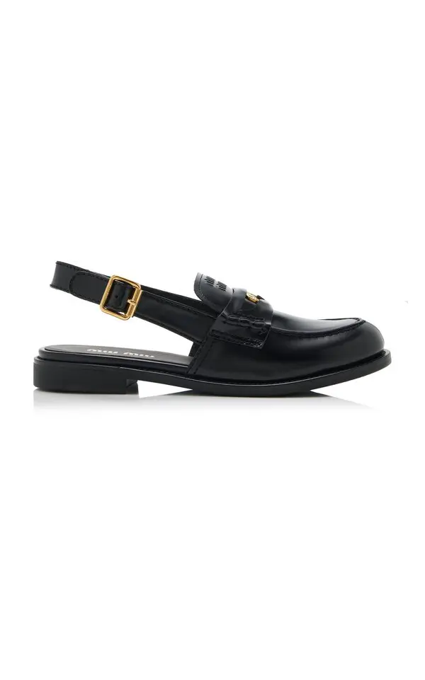 Miu Miu Leather Slingback Loafers - Black