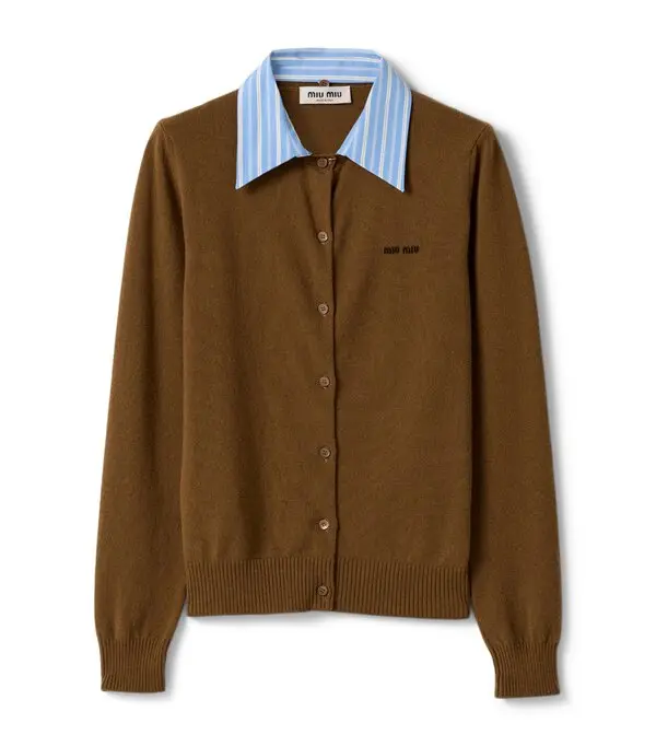 Miu Miu Cashmere Collared Logo Cardigan