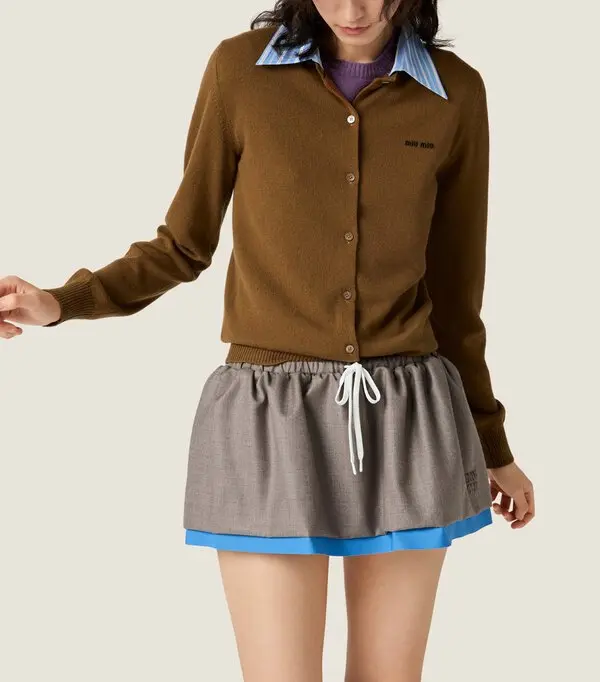 Miu Miu Cashmere Collared Logo Cardigan