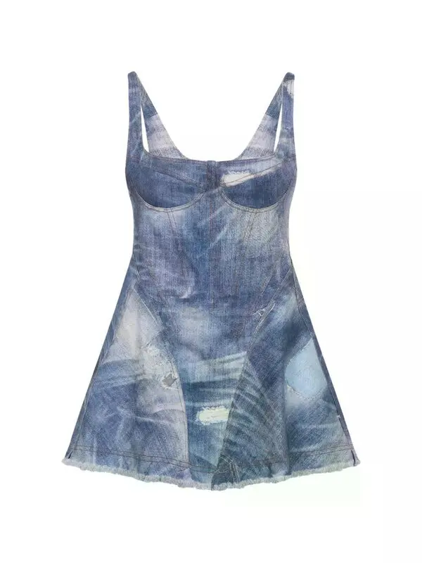 Roberto Cavalli Frayed Cotton Mini Dress - Blue