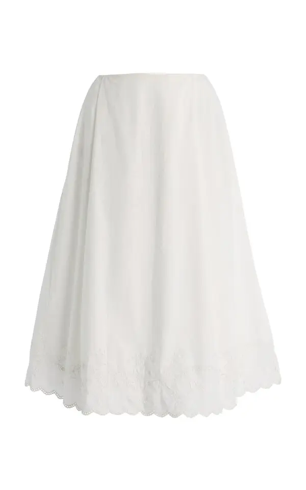 Posse Lois Broderie Anglaise Cotton Midi Skirt - White